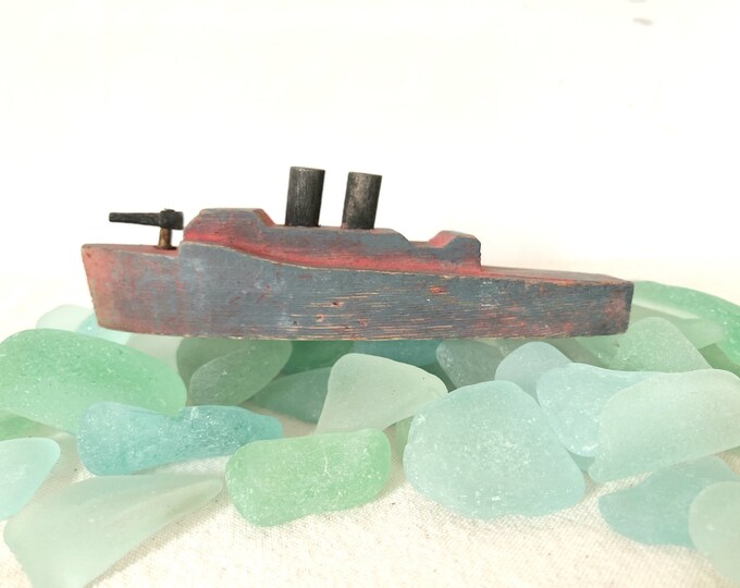 Vintage Wood Toy Battleship Boat Ship - Wooden Small Destroyer Boat - Etsy