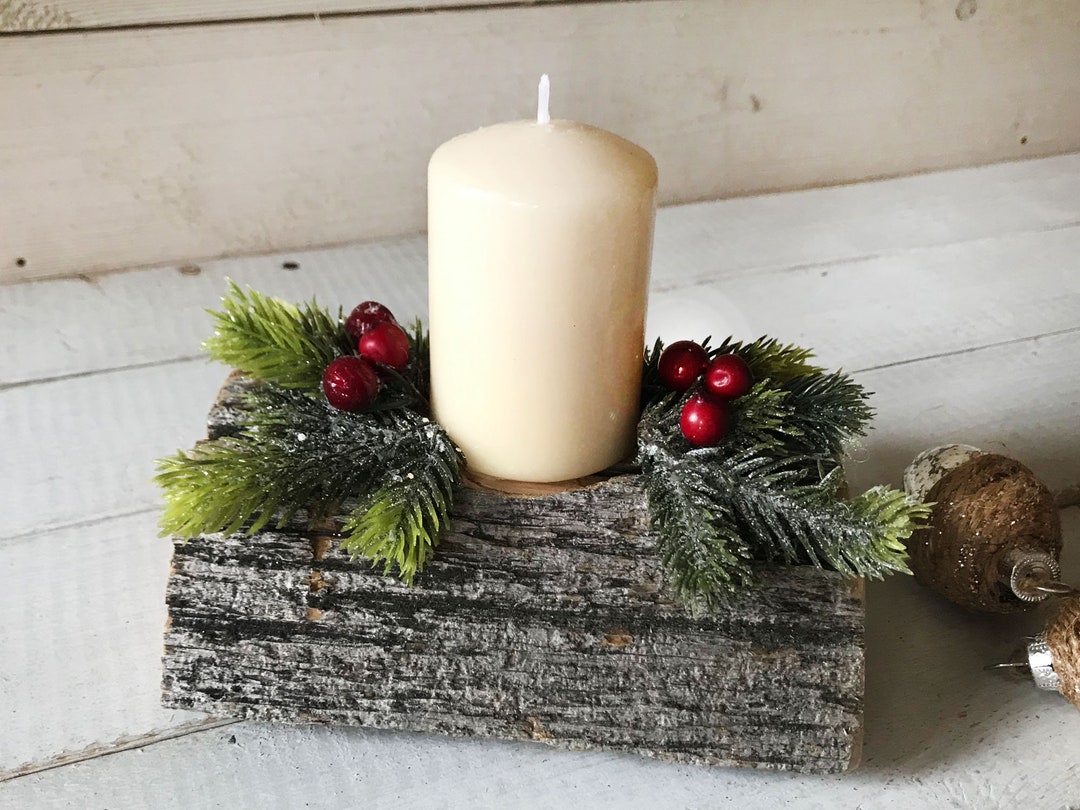 Yule Log Candle Riserrustic Table Centerpiecechristmas Decoration - Etsy