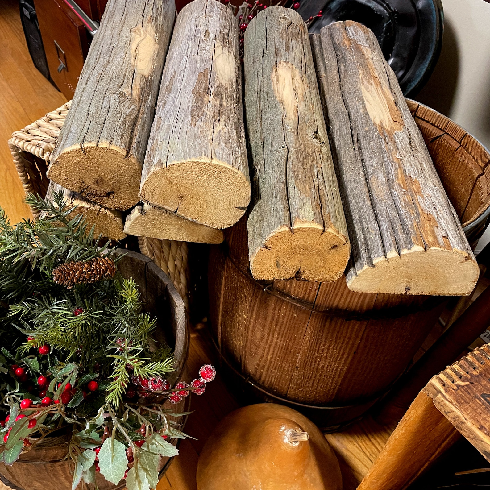 Handmade Yule Log Christmas Candle Centerpiece, Red and White Candle ...