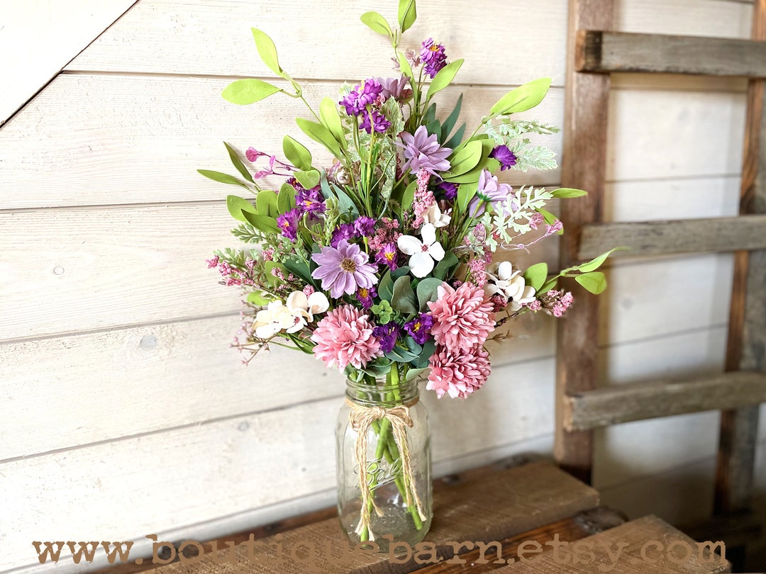 Faux Wildflower Bouquet, Flowers for Vase or Jar, Artificial Mums and ...