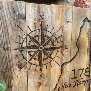 New Hampshire Wall Art, Rustic Wood Map NH, Decorative Wall Art, Wooden ...
