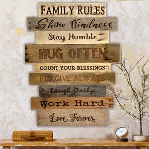 Handmade Family Rules Wood Wall Décor, Large Statement Piece for Living ...