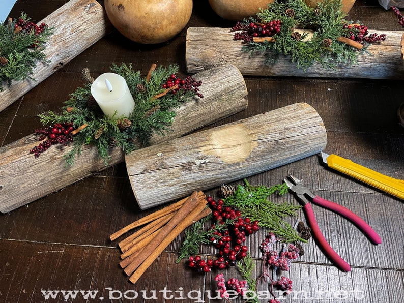 Handmade Yule Log Christmas Candle Centerpiece Candle Riser - Etsy