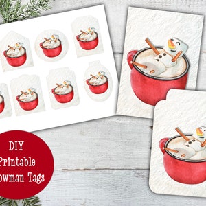Christmas Gift Tags, Snowman Printable, Hot Cocoa Tag, Winter Ephemera ...