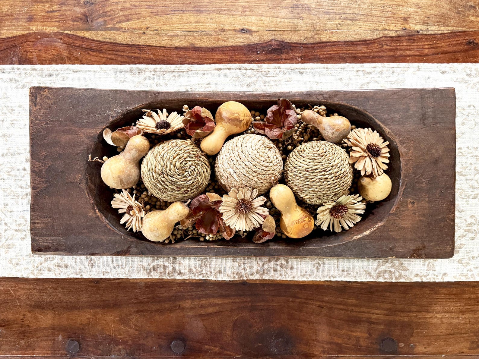 Real Dried Gourds, Fall Table Decor, Natural Wooden Dough Bowl Filler ...