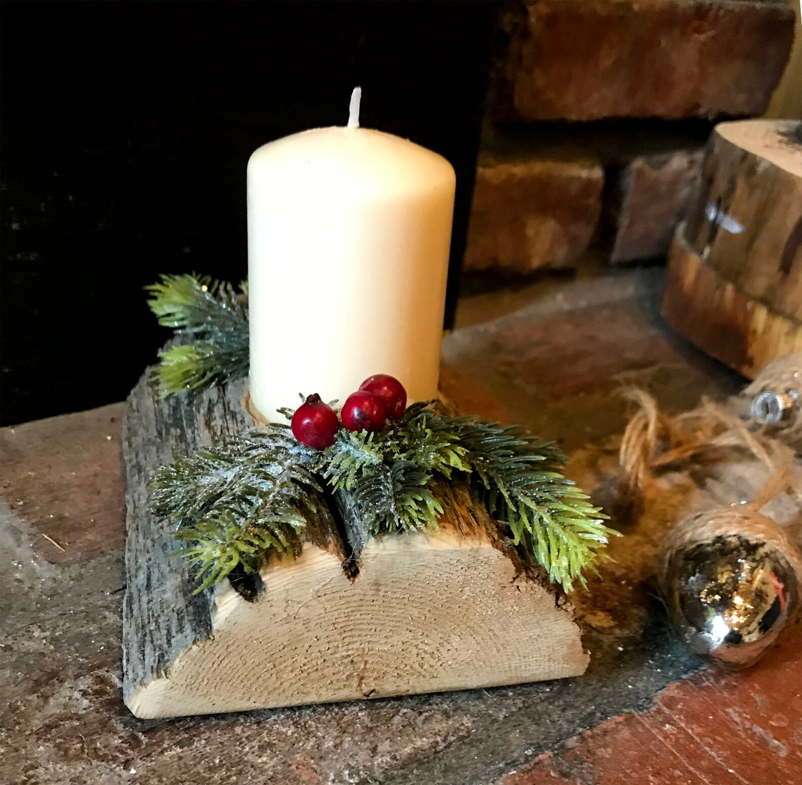 Yule Log Candle Riserrustic Table Centerpiecechristmas | Etsy