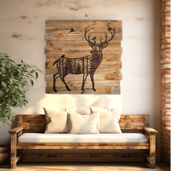Deer Wood Wall Art Entryway Decor Pine Forest Wall Art Stag Silhouette Large Statement Piece for Living Room Rustic Cabin Decor Etsy Canada