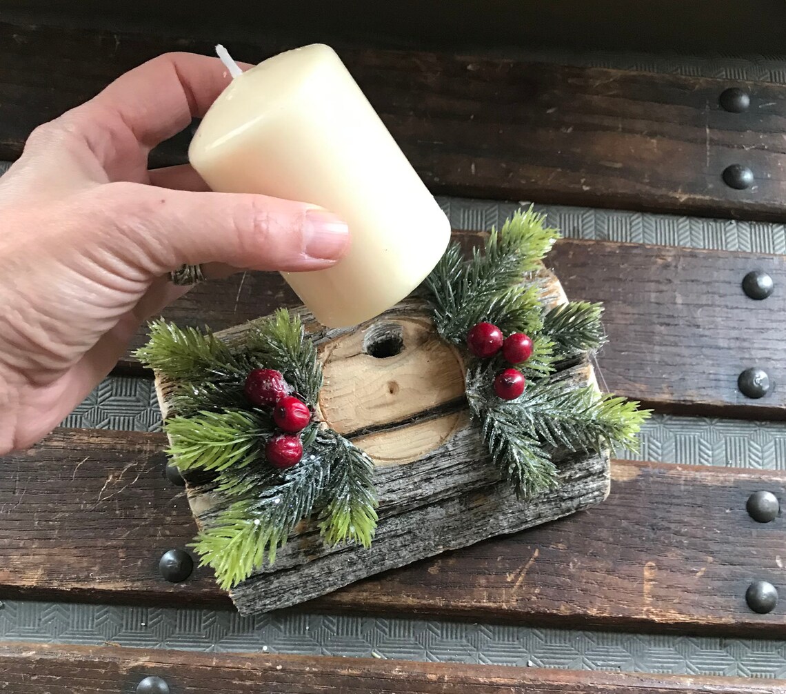 Yule Log Candle Riserrustic Table Centerpiecechristmas | Etsy