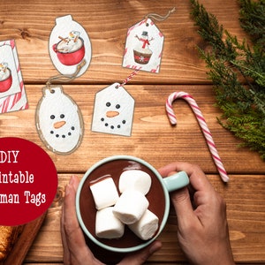 Christmas Gift Tags, Snowman Printable, Hot Cocoa Tag, Winter Ephemera ...