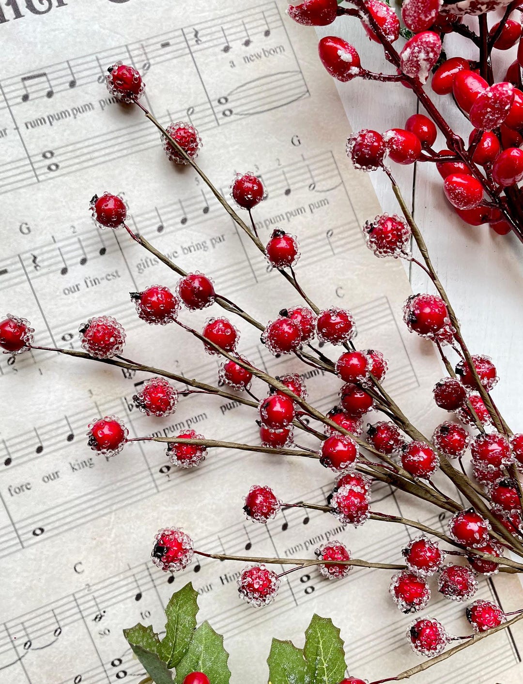 Red Berry Sprays for Christmas Decorating, Iced Berries for Rustic ...