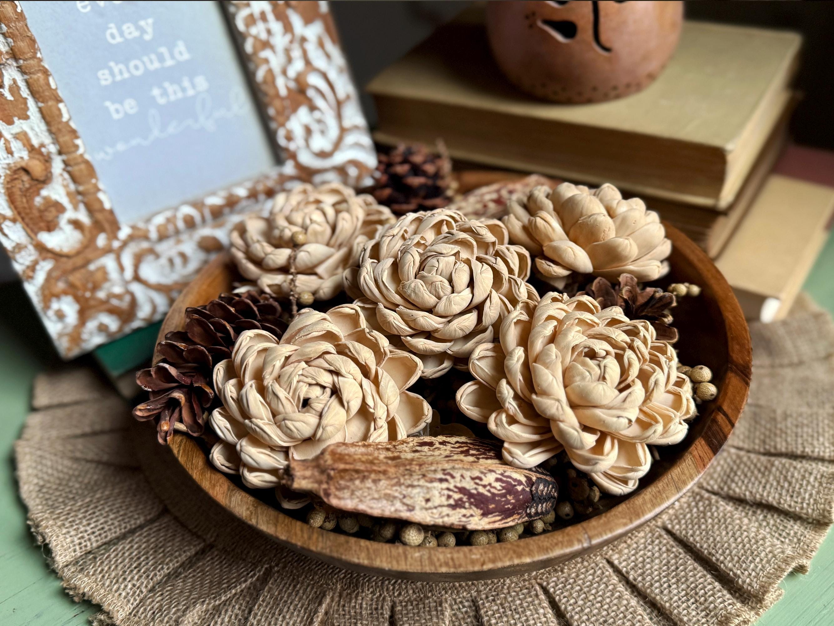 Natural Wood Flower Blossom Bowl Decoration for Table Centerpiece ...