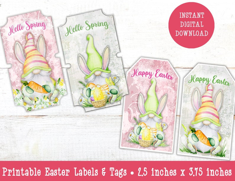 Easter Tag Printable Gnomes Tags Bunny Tag Printable Easter - Etsy
