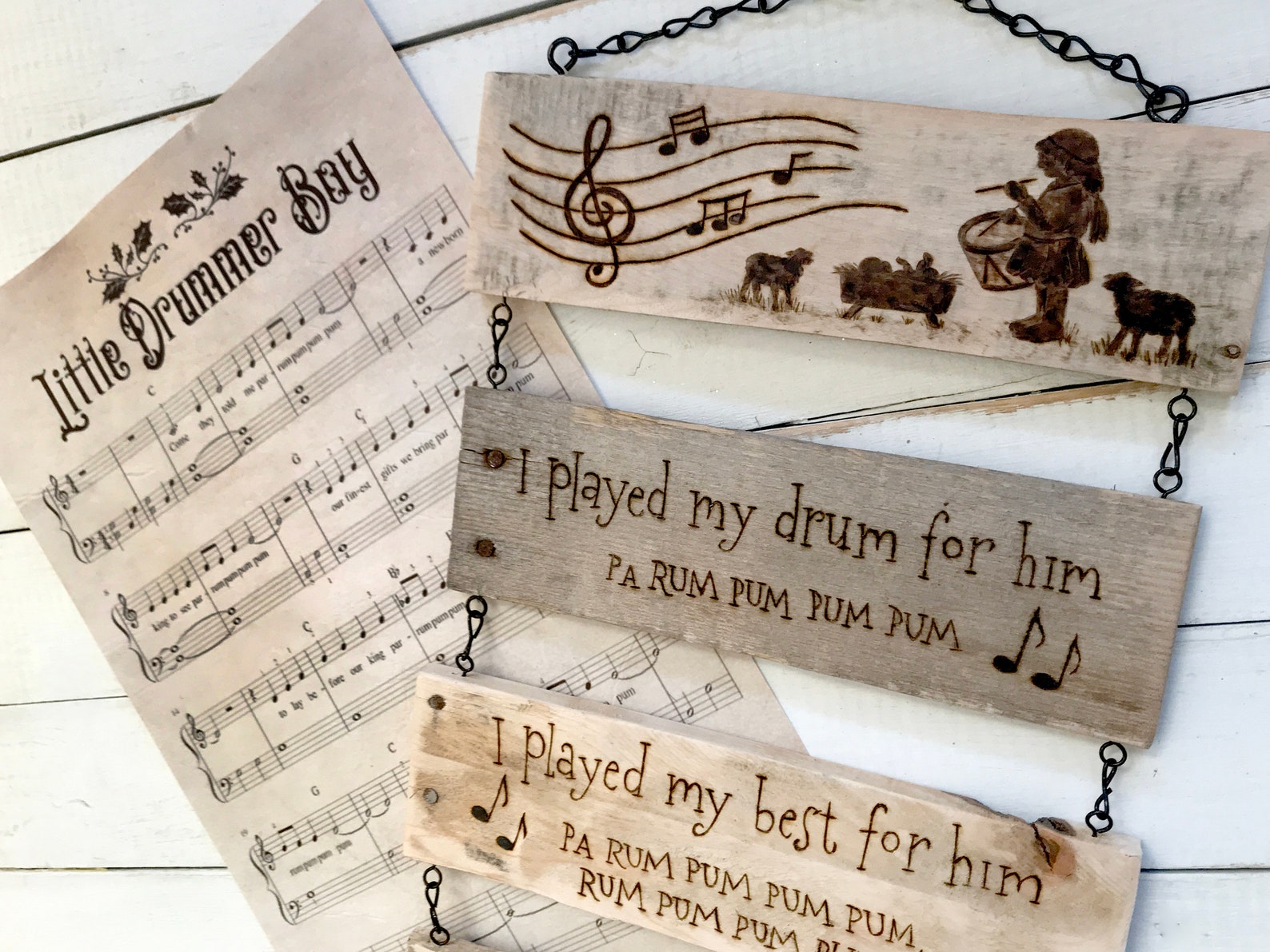 Handmade Little Drummer Boy Decor, Rustic Christmas Song Wall Hanging ...
