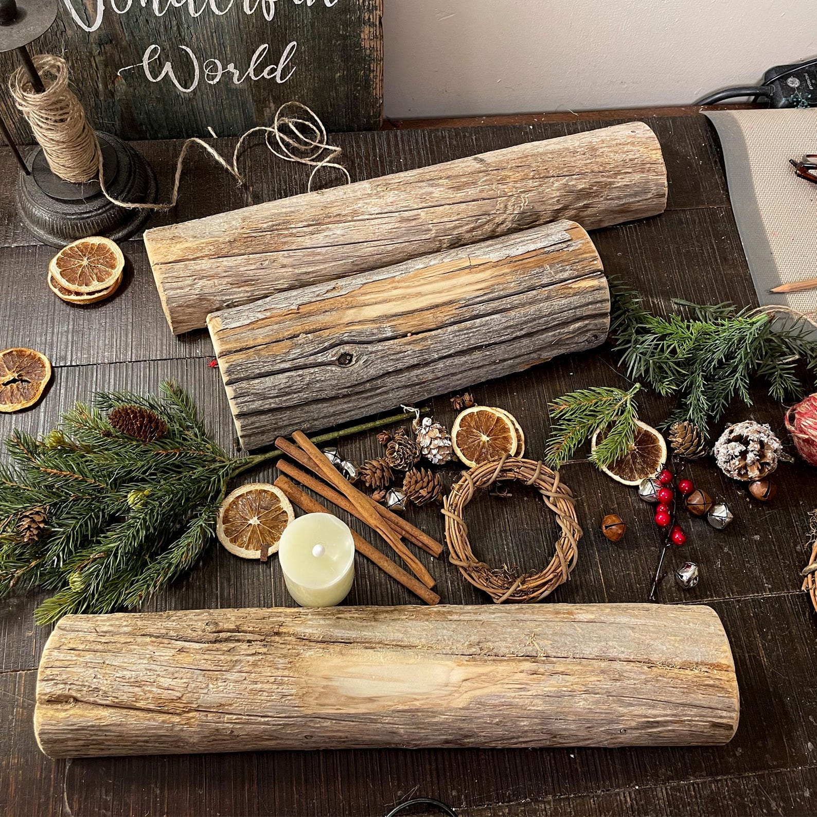 Yule Log Christmas Candle Centerpiece, Candle Riser, Orange Slice ...