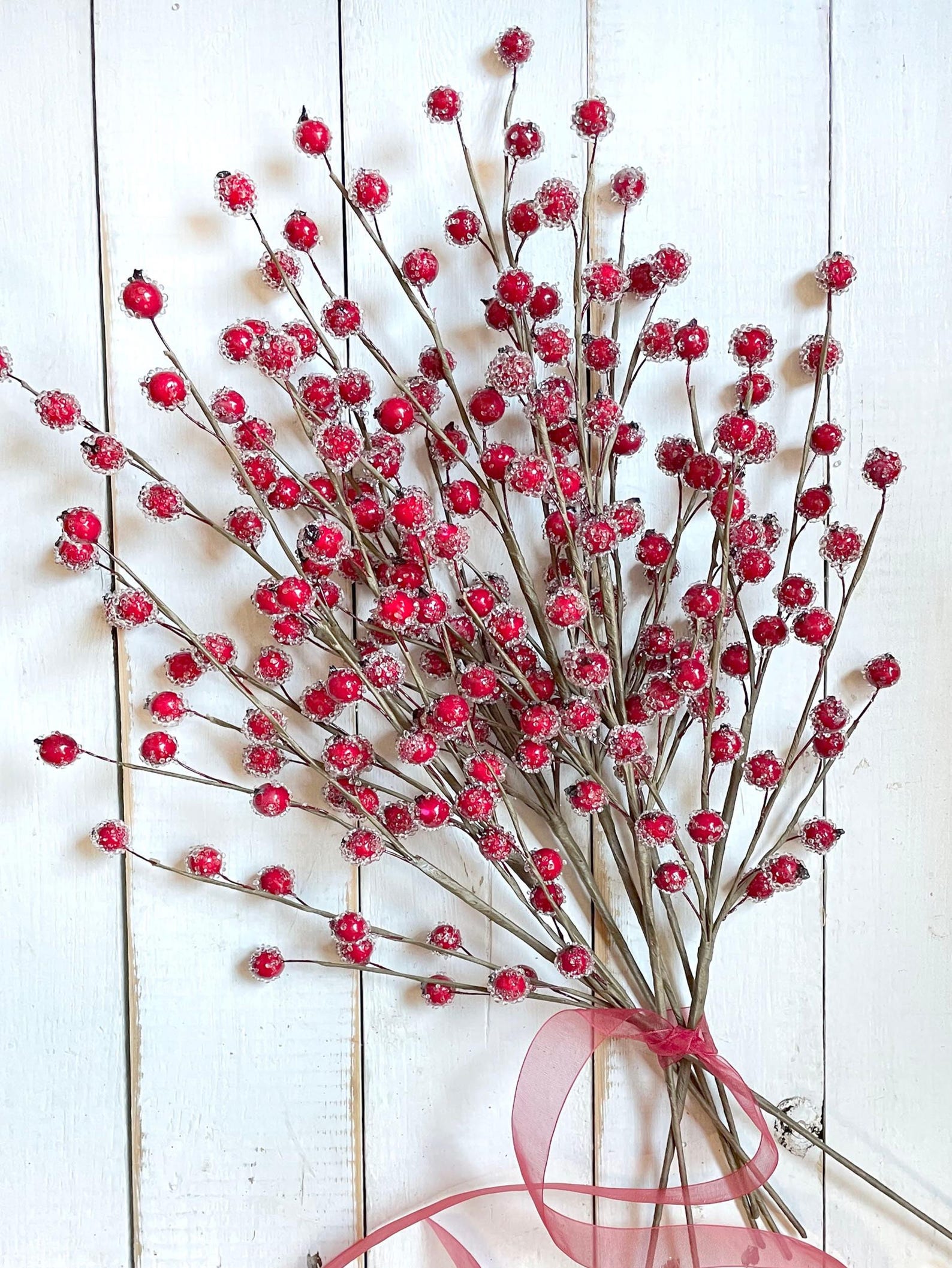 Red Berry Sprays for Christmas Decorating, Iced Berries for Rustic ...