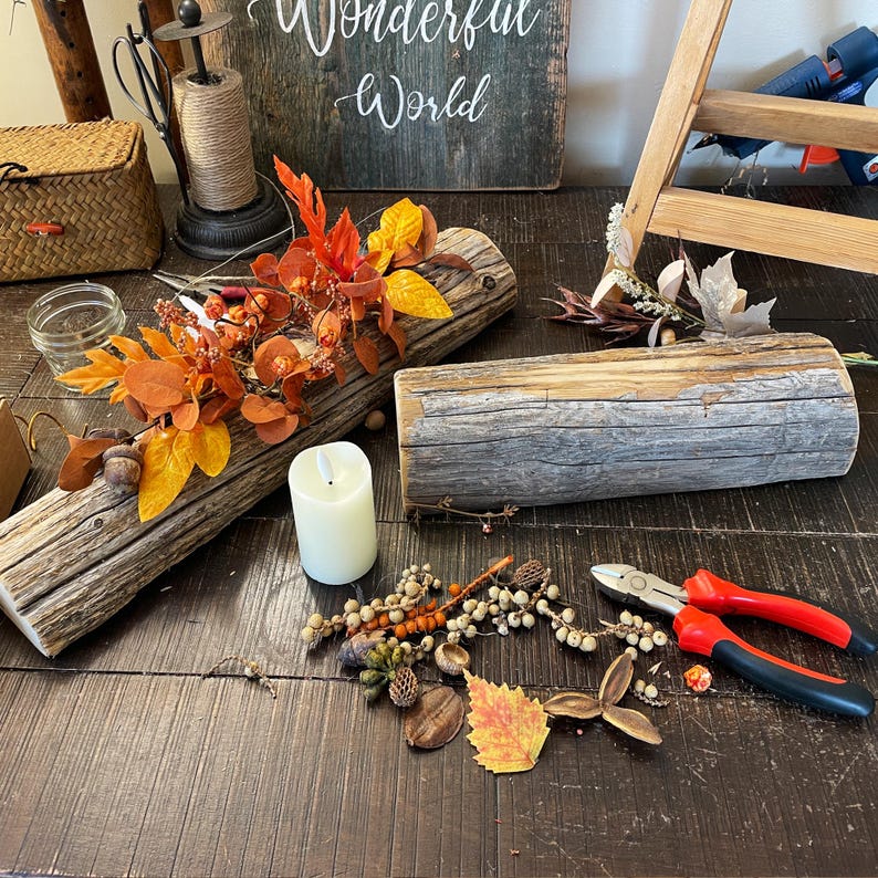 Yule Log Candle Holder, Fall Candle Centerpiece, Candle Riser, Fall ...