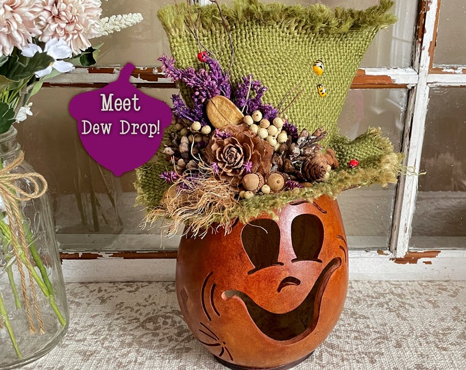 Gourd Decoration, Carved Gourd, Woodland Fairy Decor, Halloween Pumpkin ...