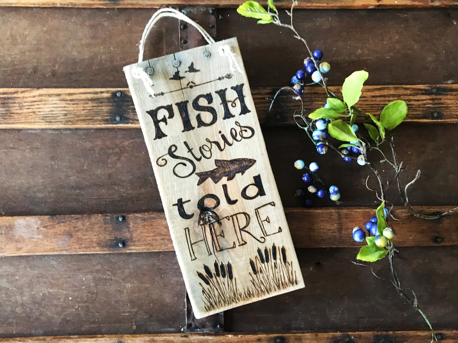 Handmade Wood Fishing Sign With the Words Fish Stories Told - Etsy