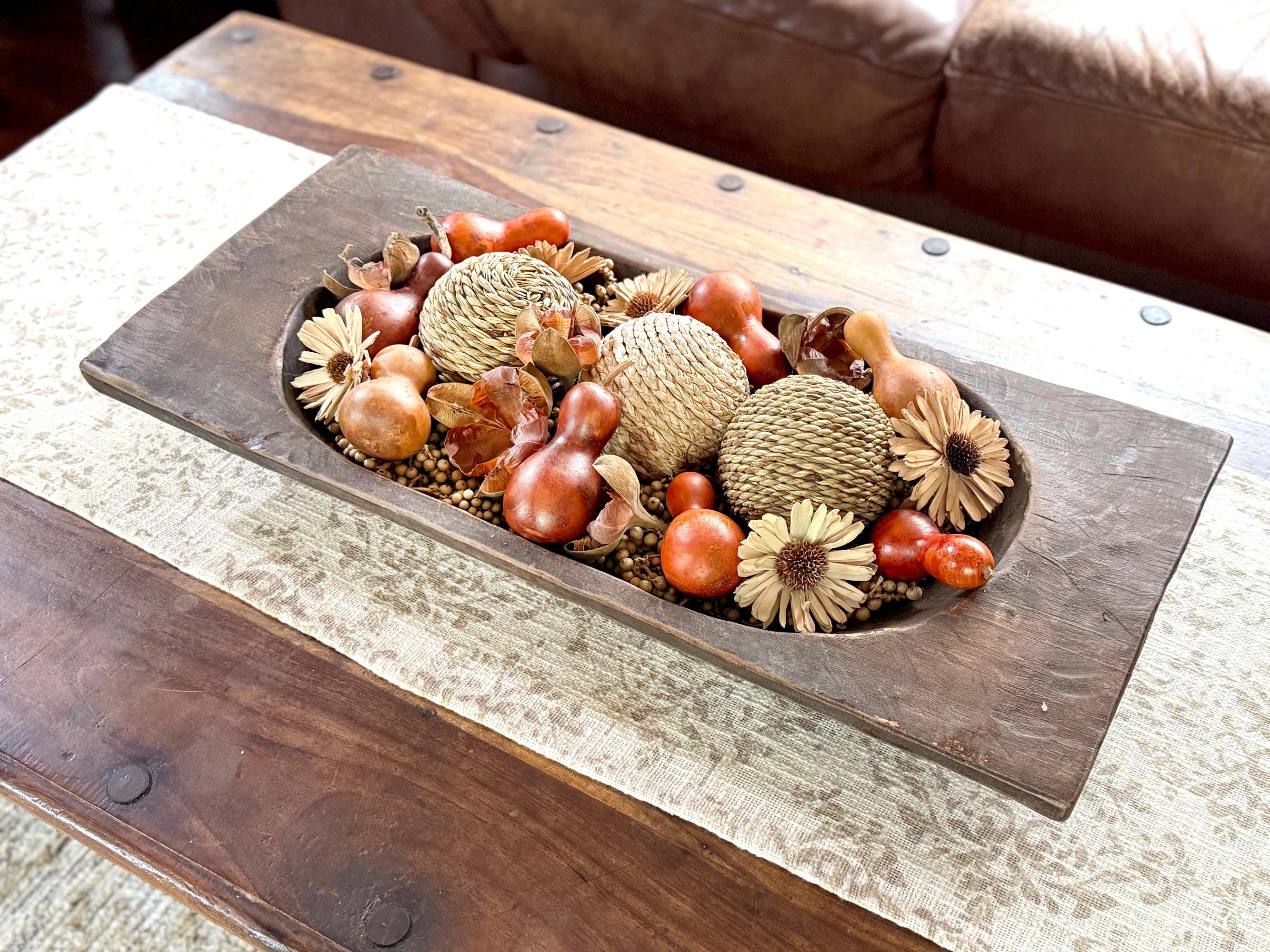 Real Dried Gourds, Fall Table Decor, Natural Wooden Dough Bowl Filler ...