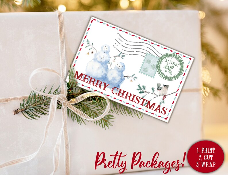 Christmas Gift Tags, Printable Postcard, Digital Post Card, Hang Tag ...