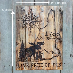 New Hampshire Wall Art, Rustic Wood Map NH, Decorative Wall Art, Wooden ...