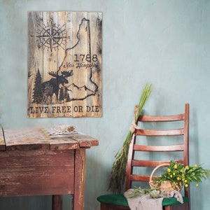 New Hampshire Wall Art, Rustic Wood Map NH, Decorative Wall Art, Wooden ...