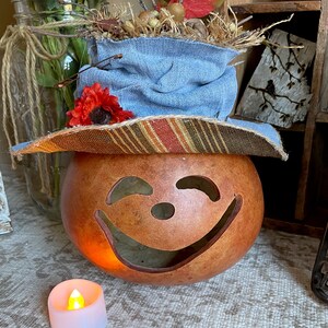 Carved Gourd Decoration, Halloween Pumpkin, Denim Home Decor, Whimsical ...