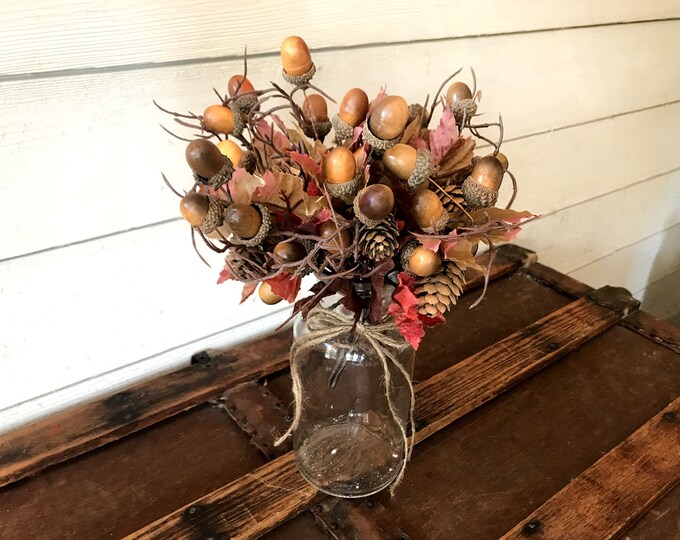 Decorative Acorn Stem With Maple Leaves |fall Spray for Mason Jar or ...