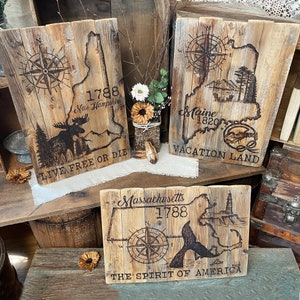 New Hampshire Wall Art, Rustic Wood Map NH, Decorative Wall Art, Wooden ...
