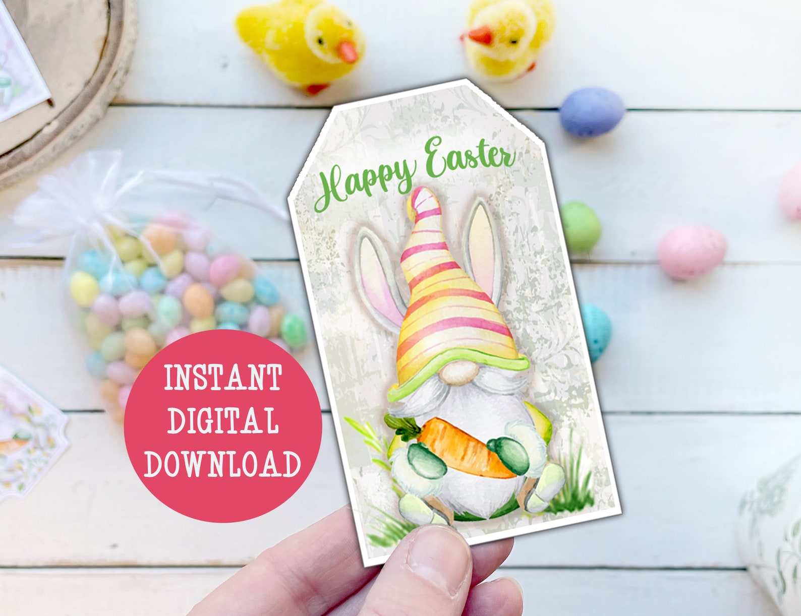 Easter Tag Printable Gnomes Tags Bunny Tag Printable Easter - Etsy