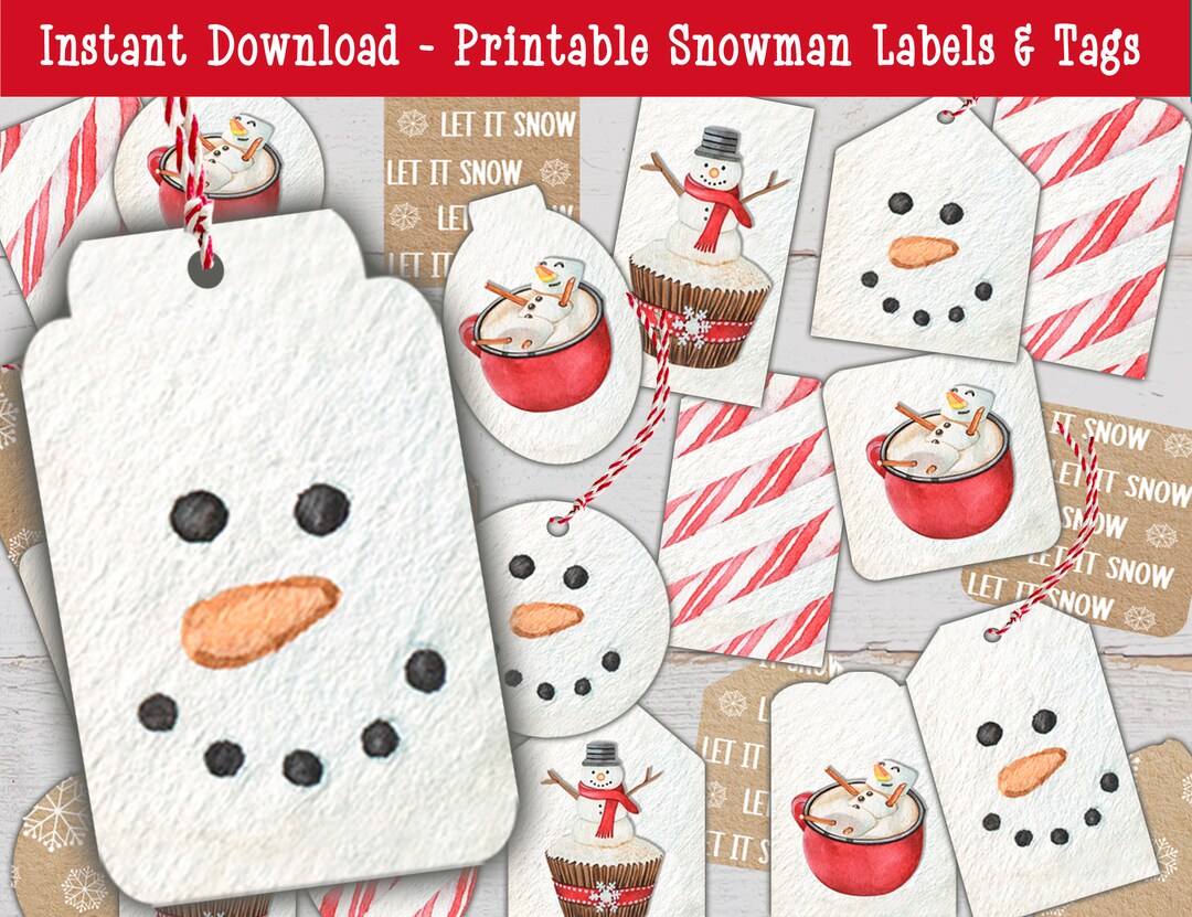 Christmas Gift Tags, Snowman Printable, Hot Cocoa Tag, Winter Ephemera ...