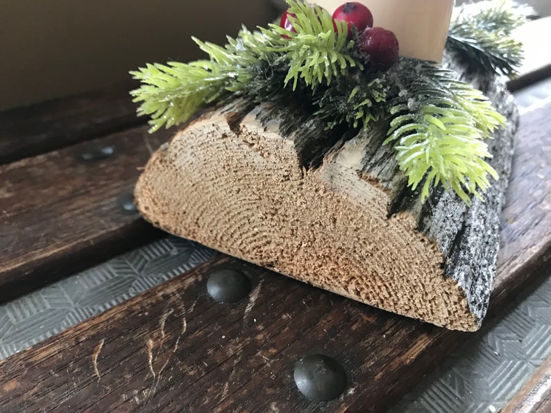 Yule Log Candle Riserrustic Table Centerpiecechristmas | Etsy