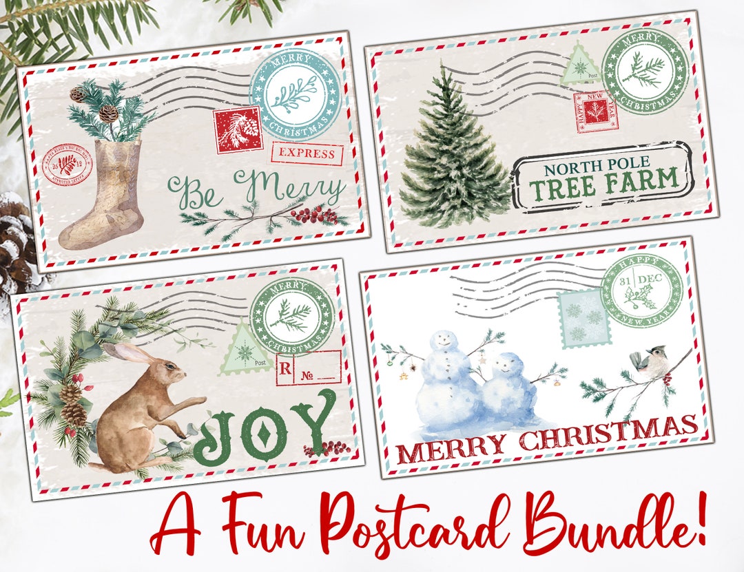 Christmas Gift Tags, Printable Postcard, Digital Post Card, Hang Tag ...