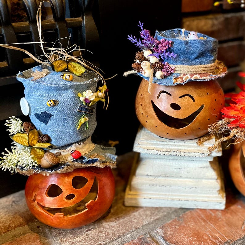 Carved Gourd, Fall Gourd, Gourd With Light, Woodland Decor, Whimsical ...