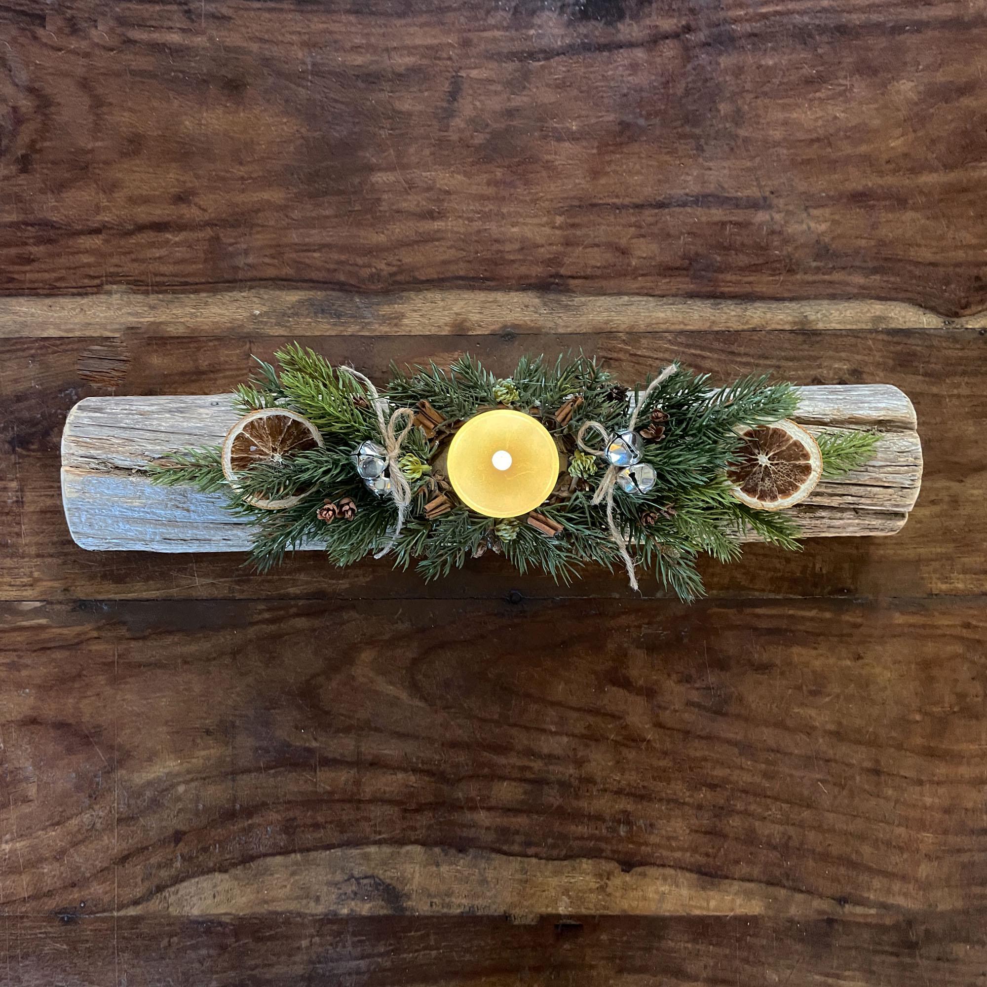 Yule Log Christmas Candle Centerpiece, Candle Riser, Orange Slice ...