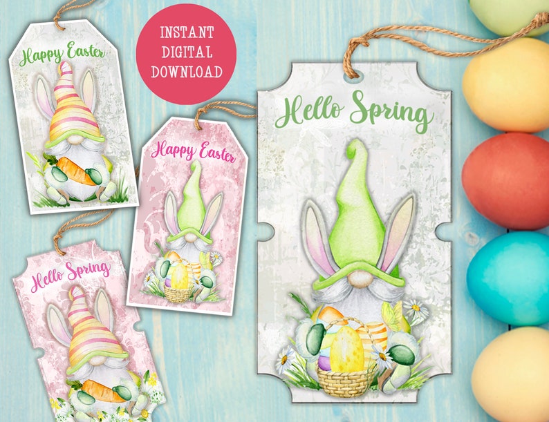 Easter Tag Printable Gnomes Tags Bunny Tag Printable Easter - Etsy