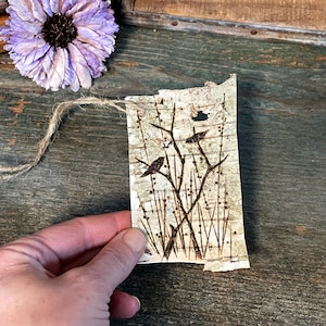 Accent Tags, Birds on Branches, Birch Bark Decor, Natural Bowl Filler ...