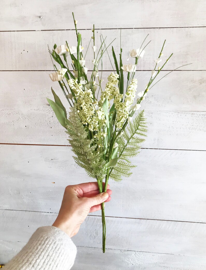 White Boho Faux Flowers for Vase, Artificial Wildflower Spray, Rustic ...
