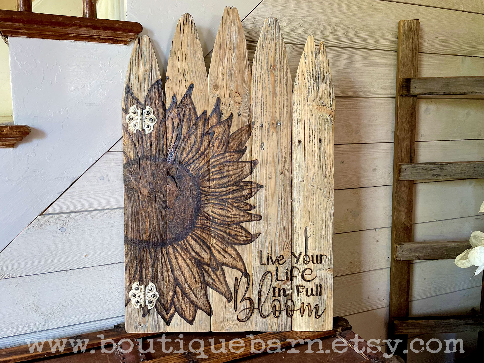Sunflower Wood Sign Live Life in Full Bloom Fence Decor - Etsy