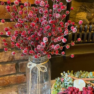 Red Berry Sprays for Christmas Decorating, Iced Berries for Rustic ...