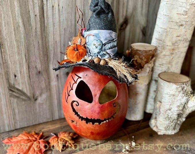 Halloween Pumpkin Decoration, Whimsical Pumpkin, Carved Gourd, Witch ...