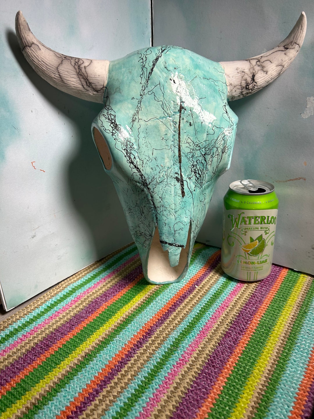 Turquoise Glaze Cow Head Wall Hanging, Horsehair Fired Ceramic - Etsy