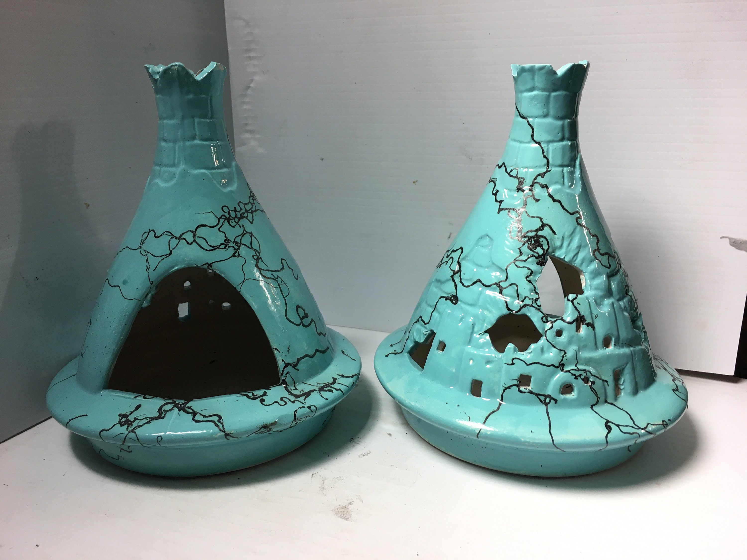 Southwestern Pueblo Tea Light Incense Burner: Turquoise Ceramic Clay ...