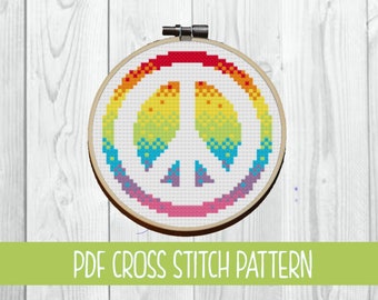Rainbow Peace Sign 8 Cross-stitch Pattern Digital Download - Etsy