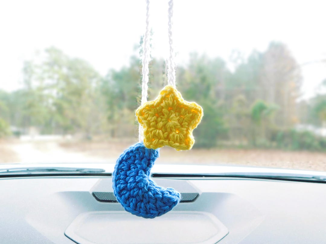 Crochet Moon and Star Car Mirror Accessory, Moon Star Car Decor, Moon ...