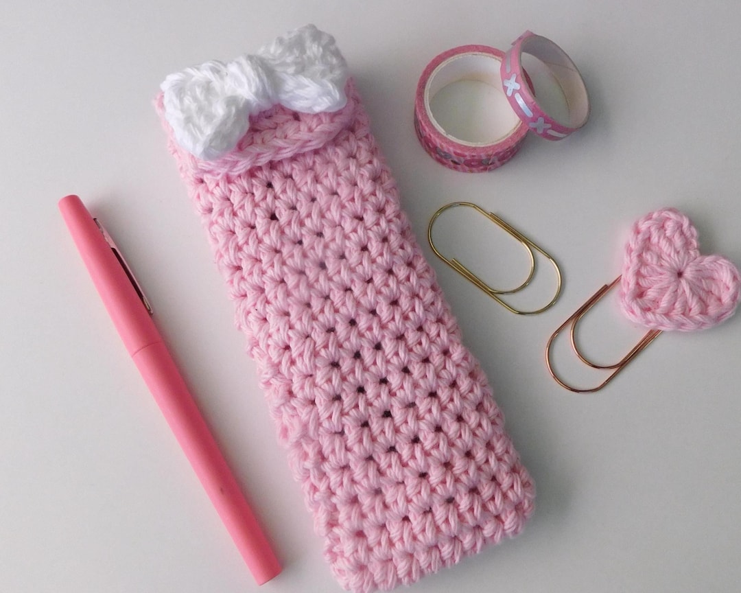 Crocheted Bow Pen Pencil Case | Multipurpose Pouch | Pen Pencil Sleeve ...