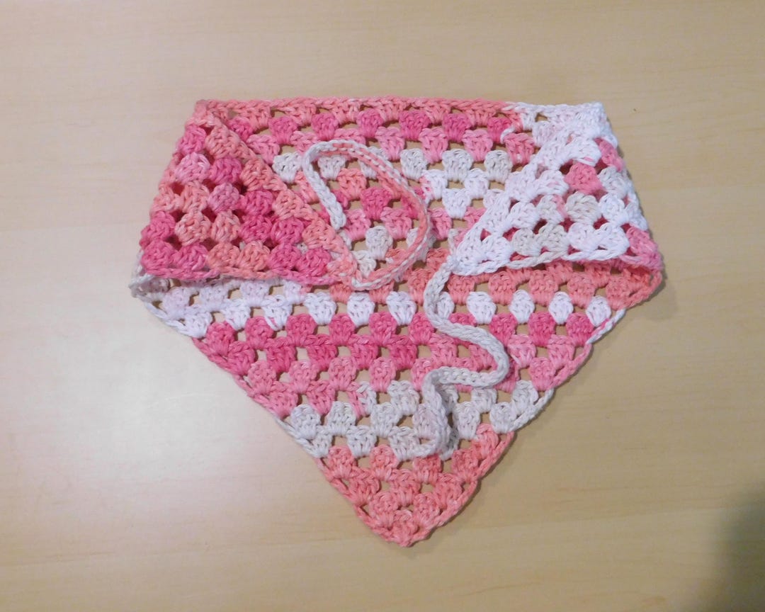 Crocheted Pink Granny Square Bandana - Crochet Boho Hair Scarf, Pink ...