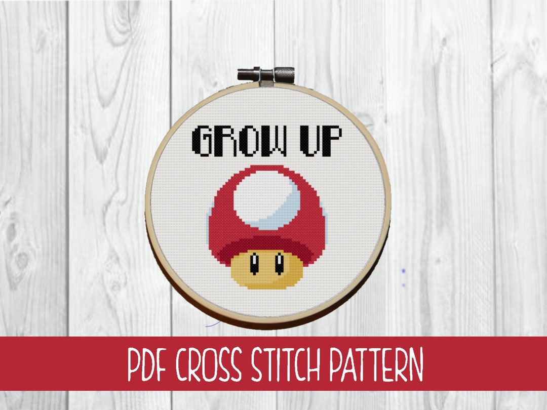 Mario Mushroom Grow up Cross Stitch Pattern Video Game Cross Stitch ...