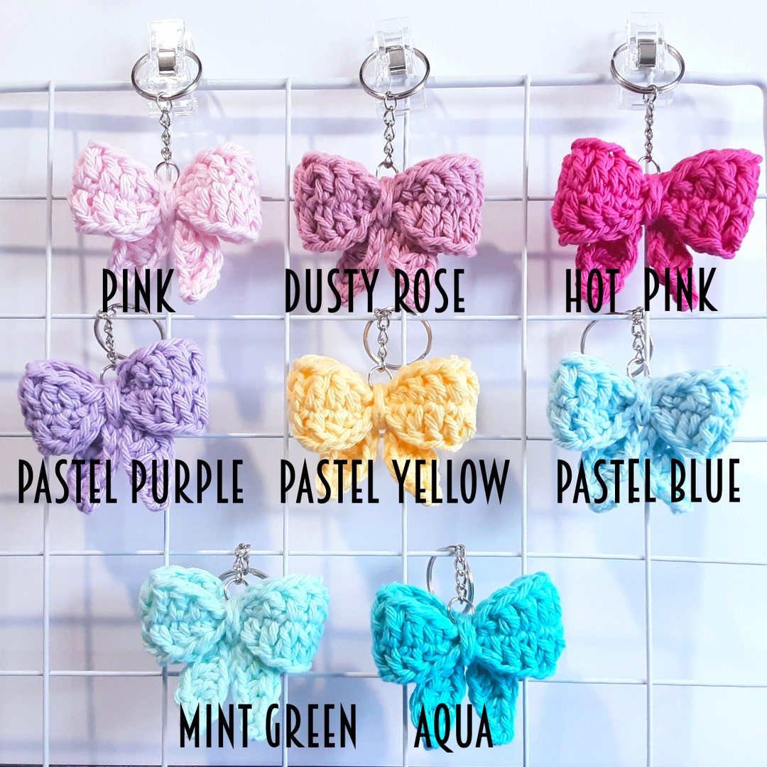 Crochet Pink Bow Keychain Charm, Pink Coquette Bow Bag Keychain Charm ...
