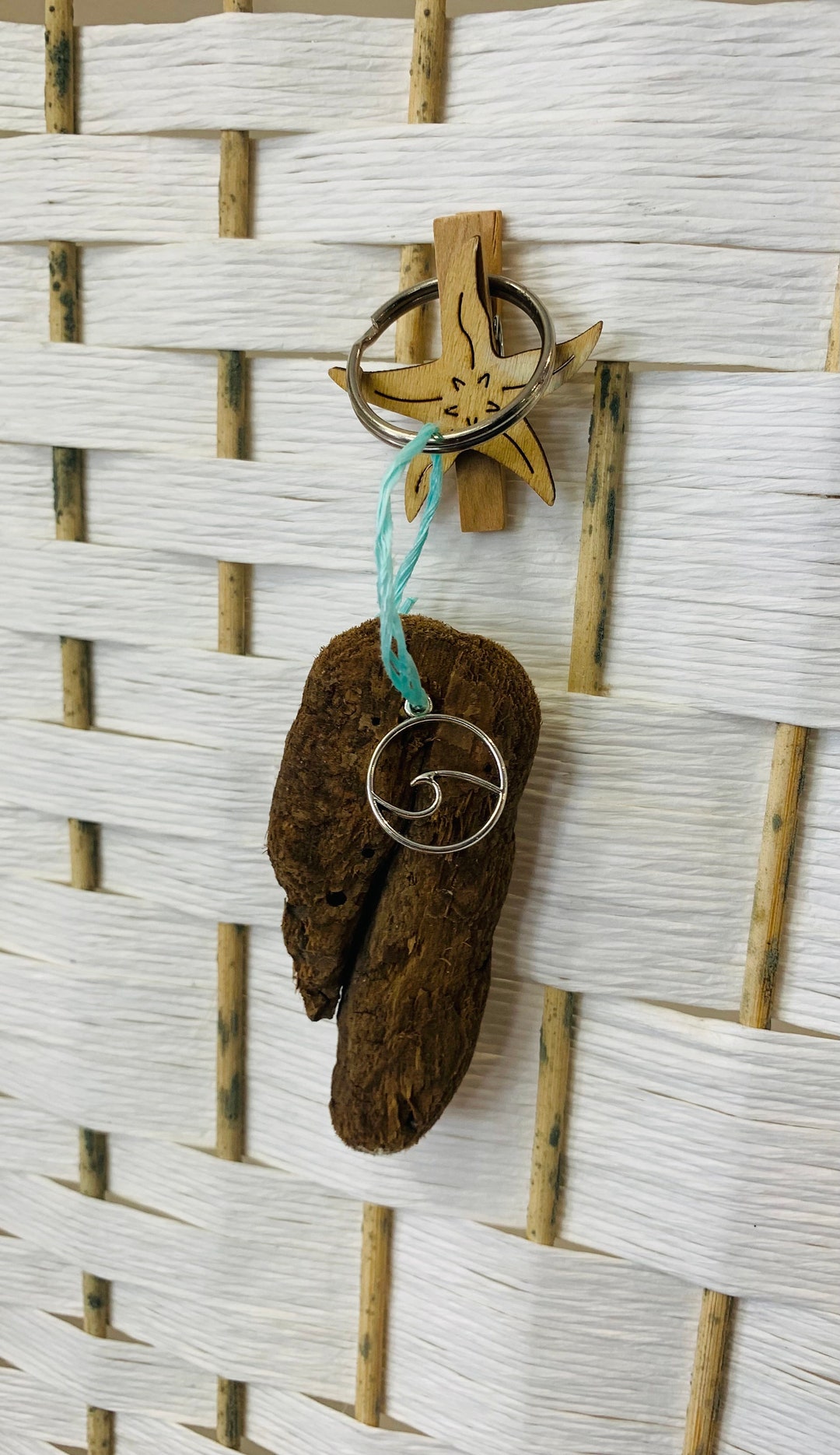 Cornish Driftwood Keyring With Upcycled Fishing Rope and Wave Charm. - Etsy